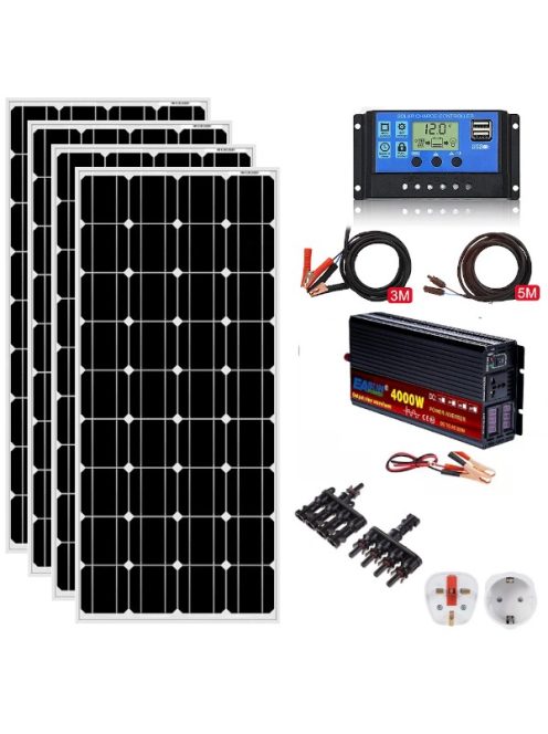 Napelem rendszer,18V 400W napelem, 4000W inverter, 12V/24V 3